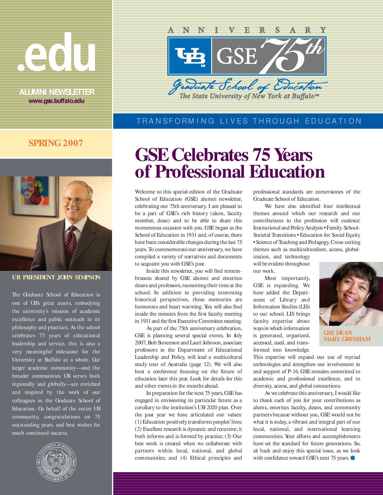 GSE .edu Alumni Newsletter - Spring 2007 by UB GSE | Education - Issuu