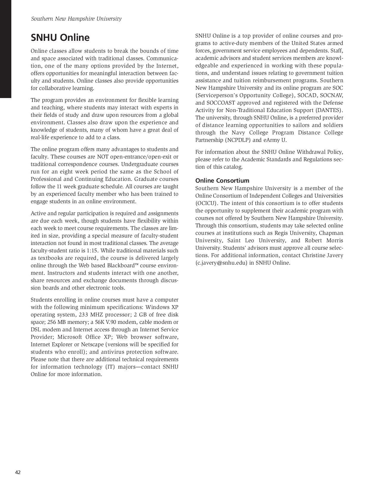 SNHU Undergraduate Catalog 2008-2009 by Southern New Hampshire ...
