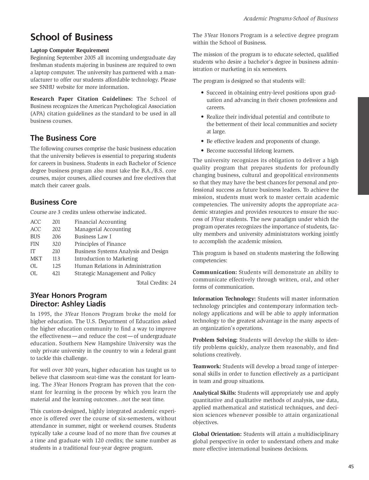 SNHU Undergraduate Catalog 2008-2009 by Southern New Hampshire ...