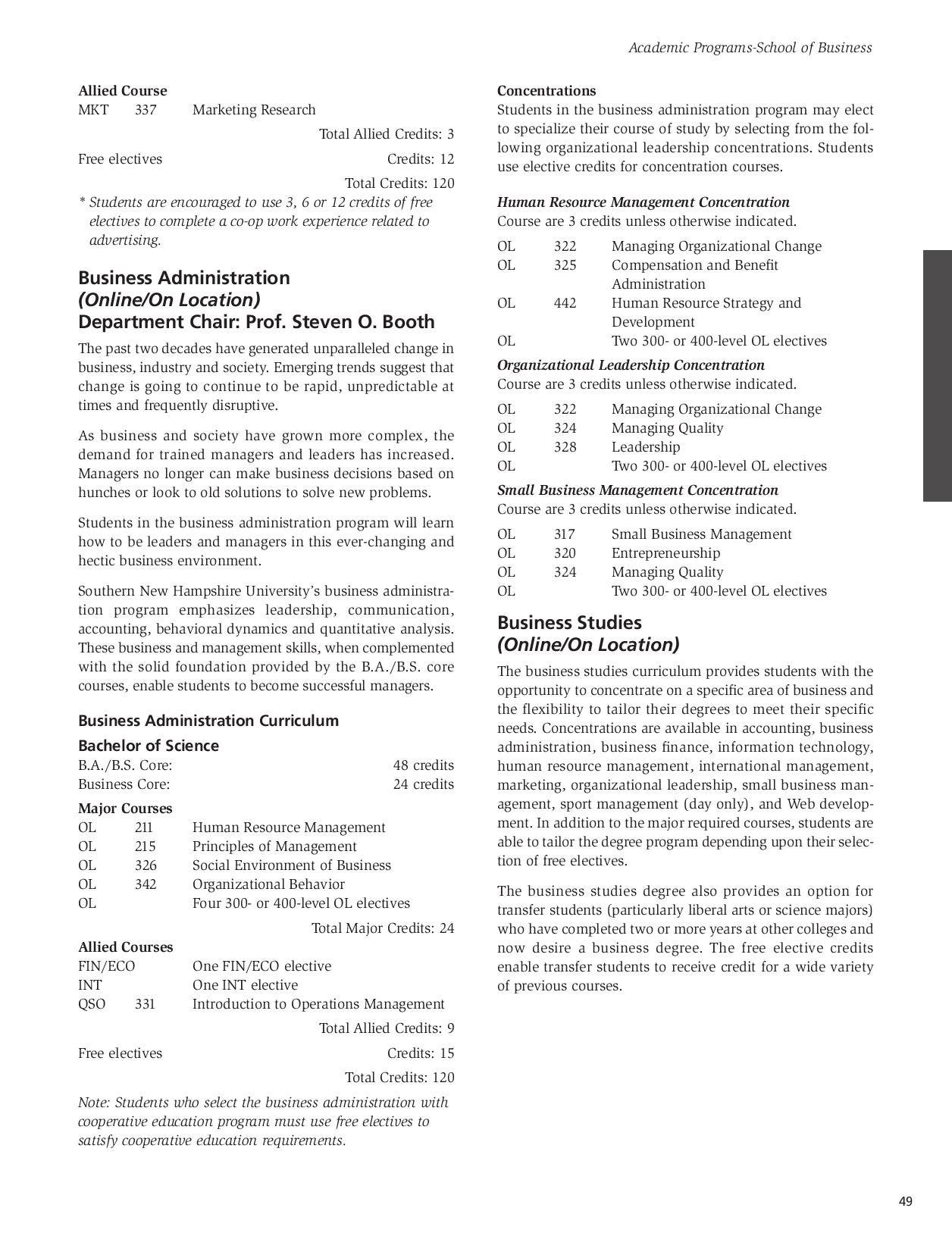 SNHU Undergraduate Catalog 2008-2009 by Southern New Hampshire ...