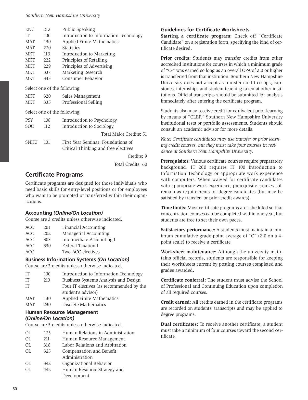 SNHU Undergraduate Catalog 2008-2009 by Southern New Hampshire ...