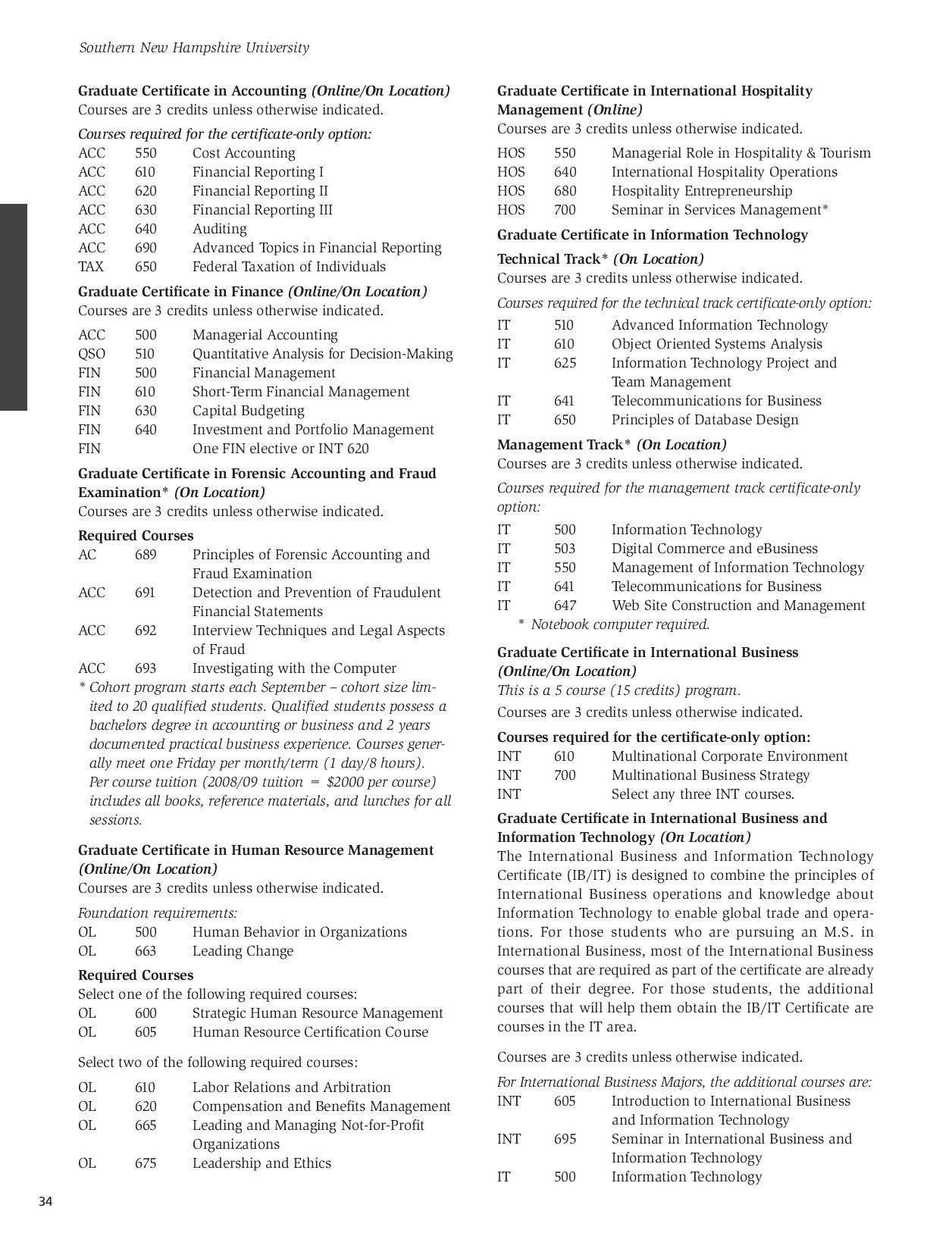 SNHU Graduate Catalog 2008-2009 by Southern New Hampshire University ...