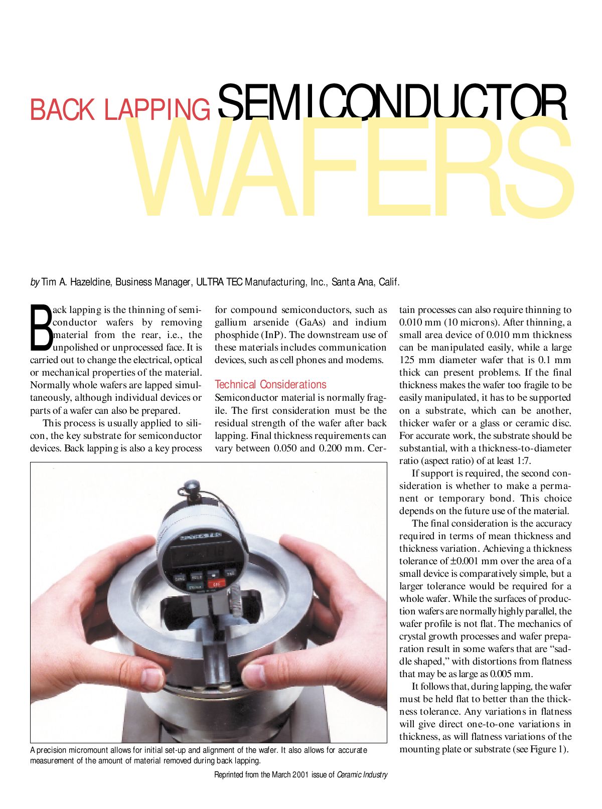 Back Lapping of Semiconductor Wafers by ULTRA TEC - Issuu