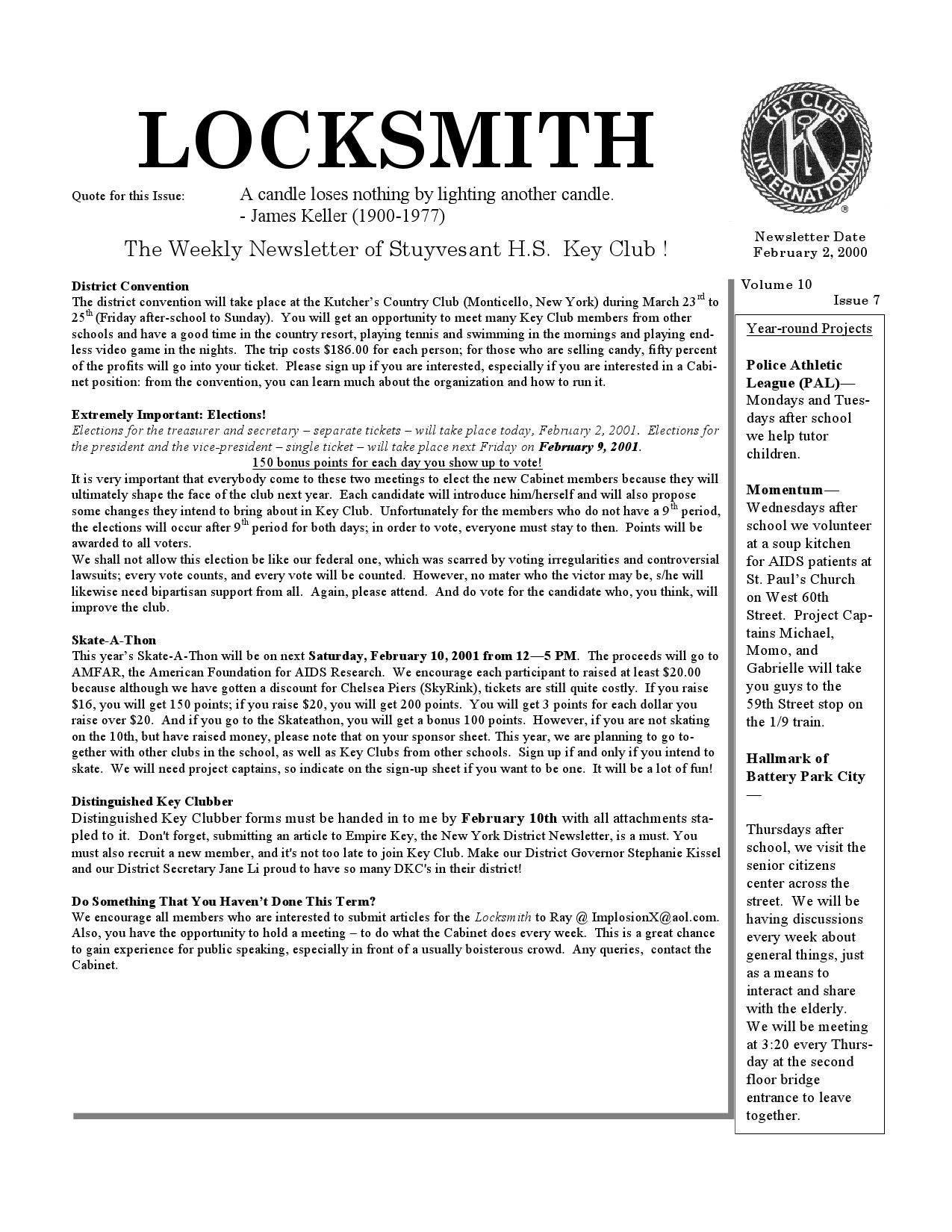 LOCKSMITH Quote for this Issue: by Stuyvesant High School Key Club - Issuu