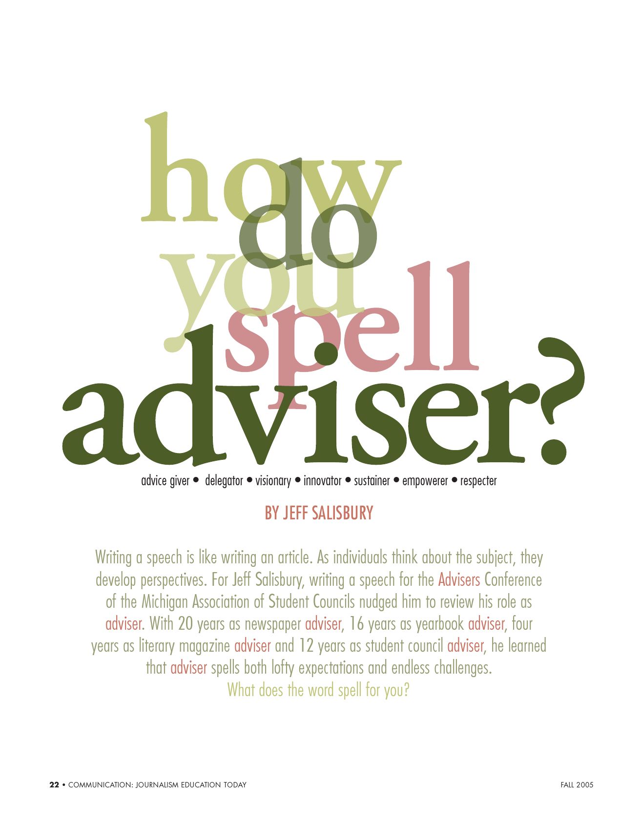 How to spell adviser by Bradley Wilson - Issuu