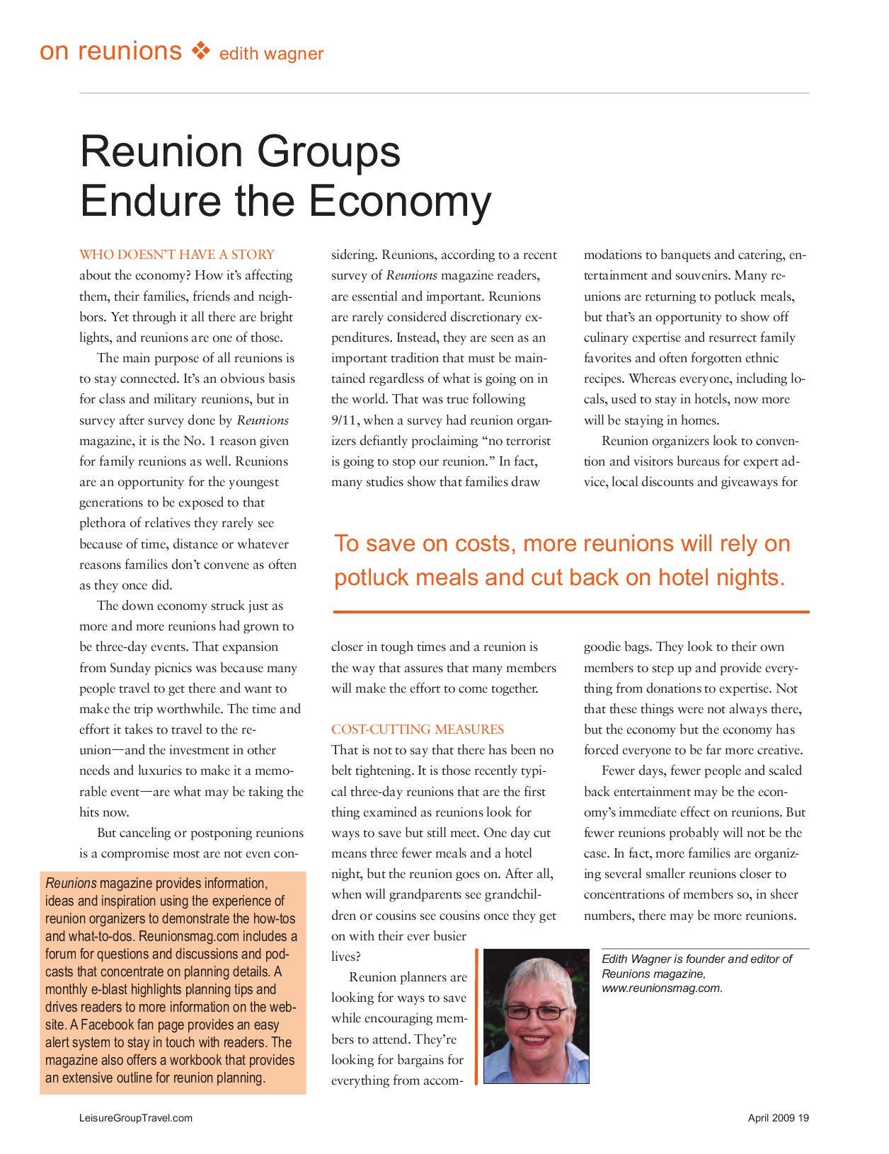On Reunions: Reunion Groups Endure the Economy by Premier Travel Media ...