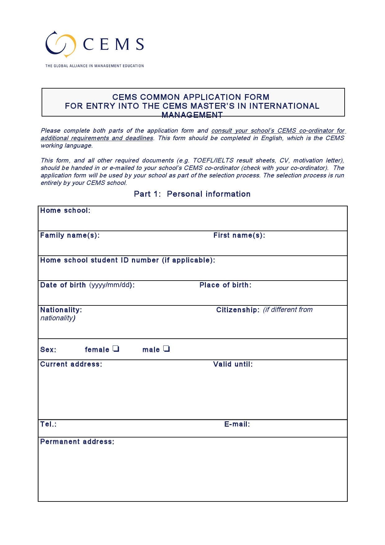 Common Application Form by CEMS - Issuu
