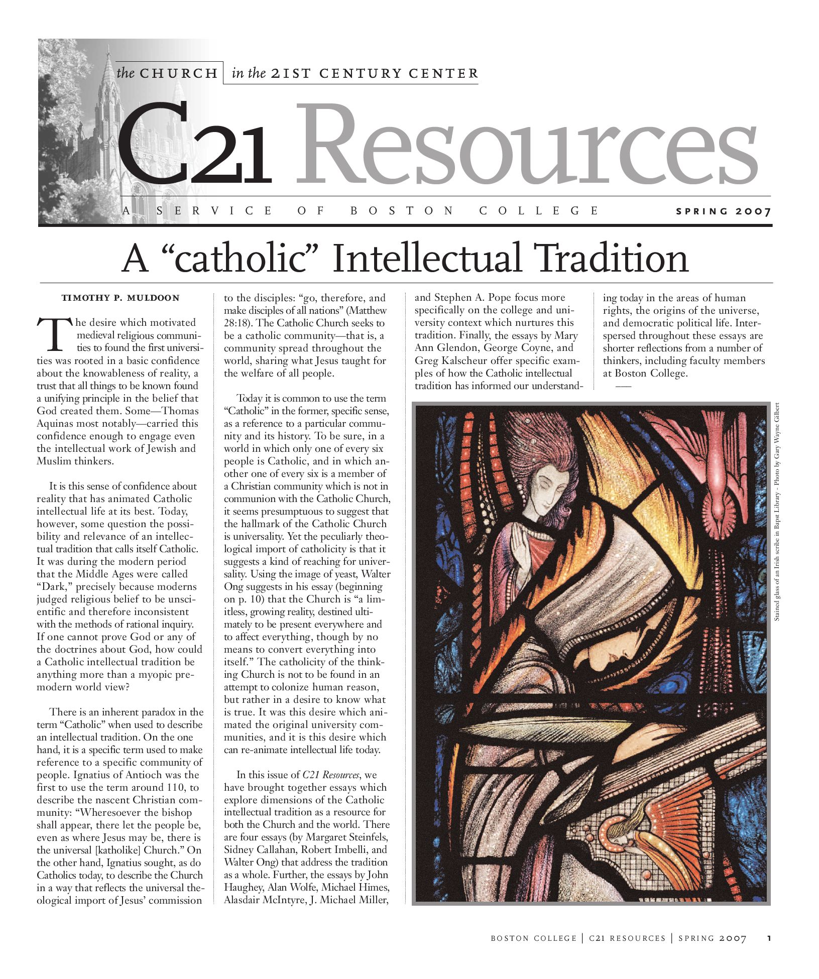 2007 Spring, A "catholic" Intellectual Tradition by The Church in the ...