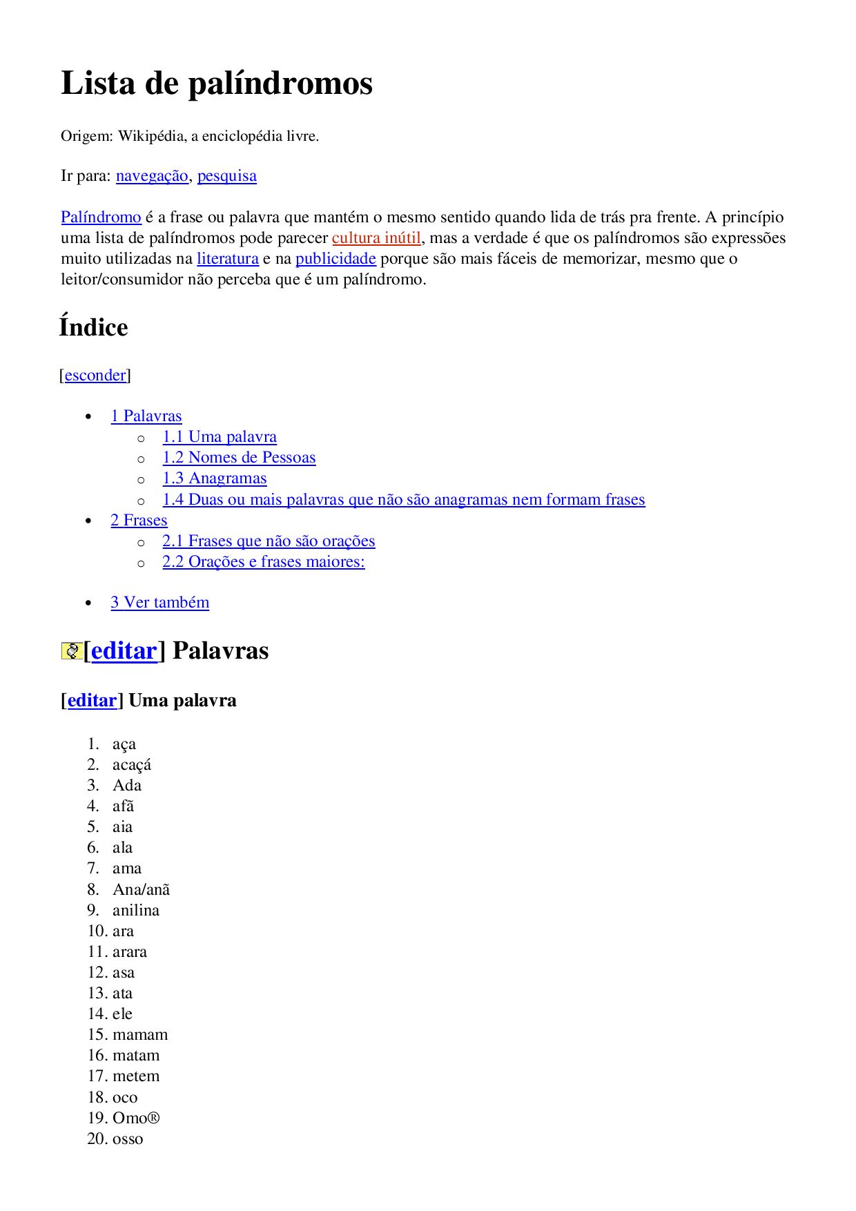 LIsta de palíndromos by JOSE DA SILVA - Issuu