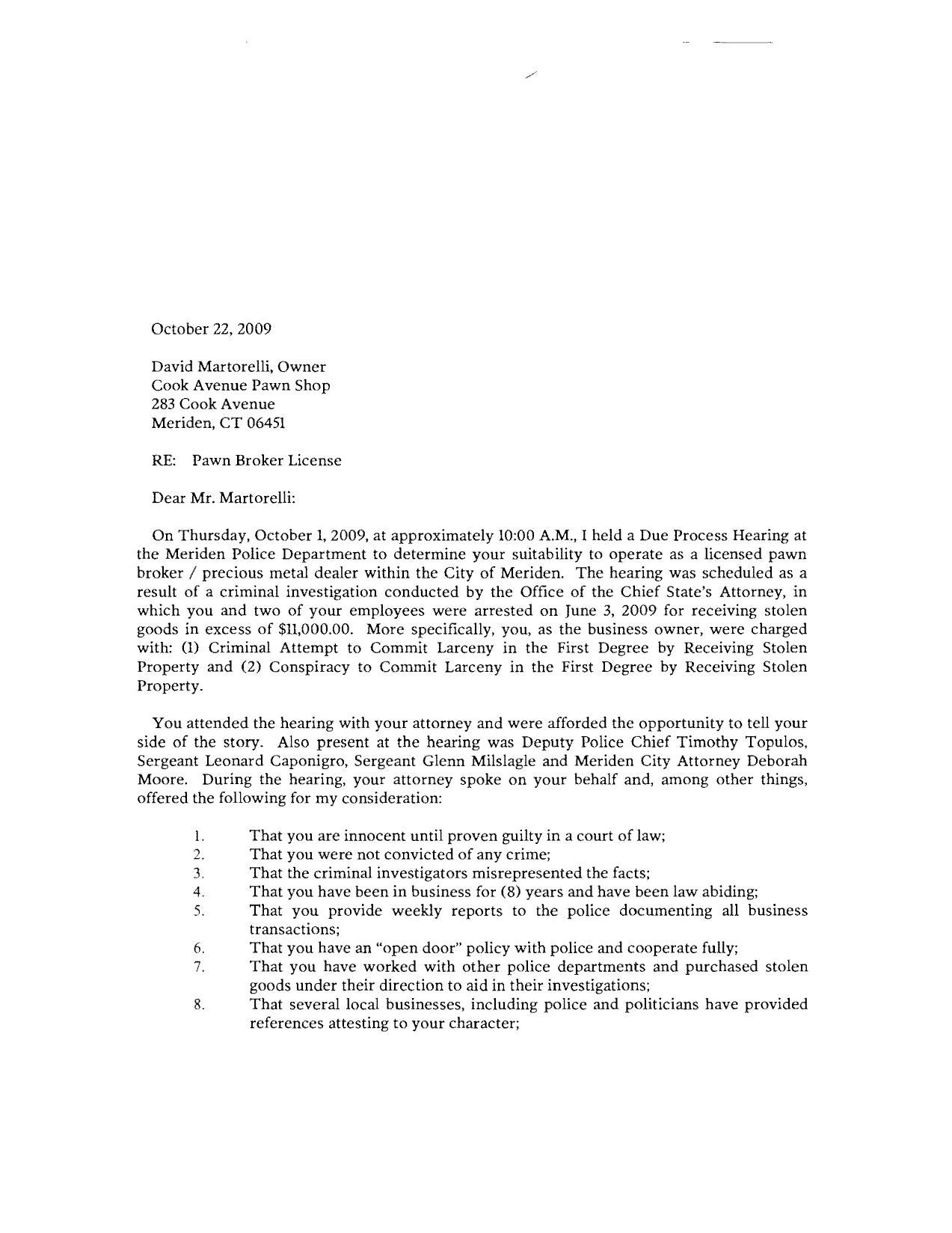 Letter to Pawn Broker Revoking License by Record Journal - Issuu