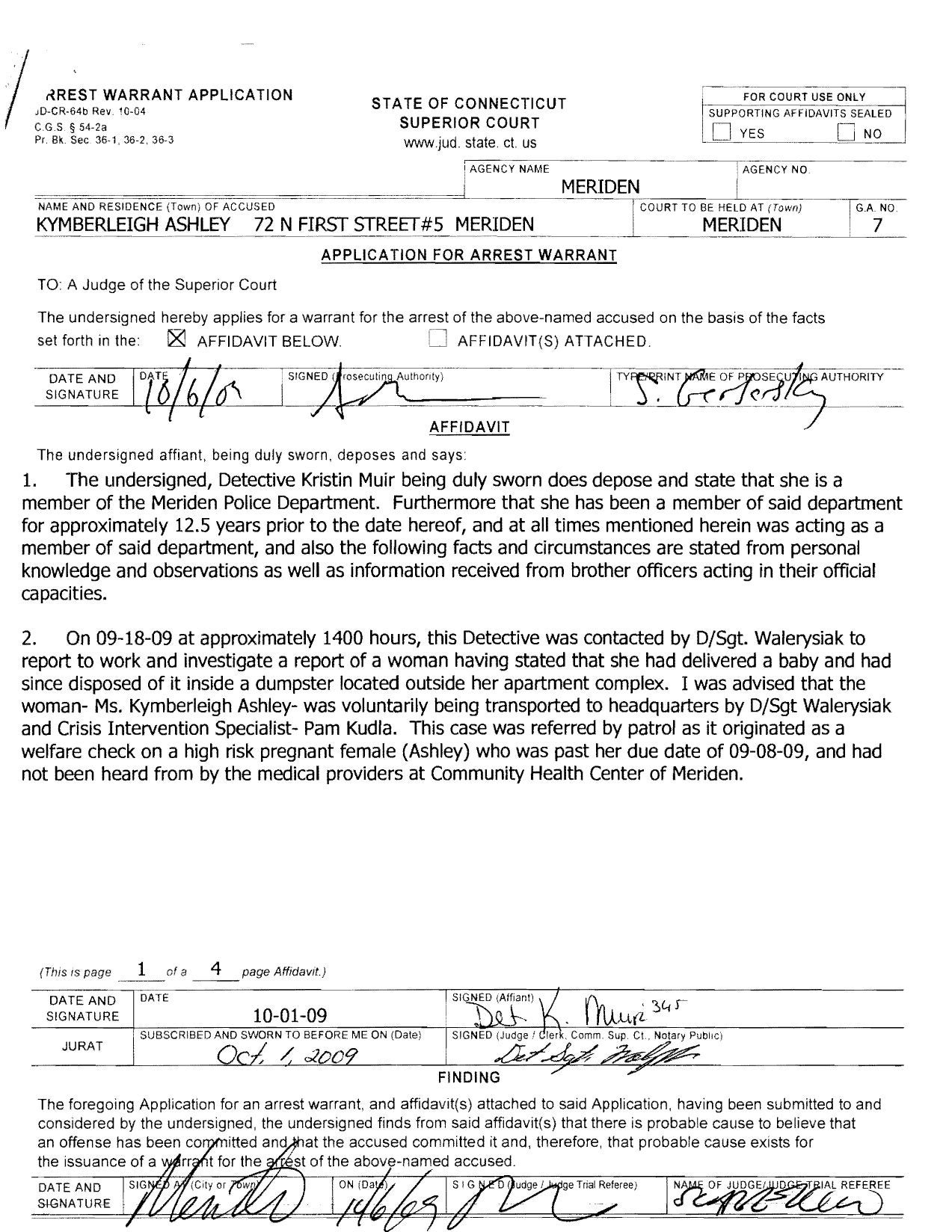 Arrest Warrant Application Affidavit for Kymberleigh Ashley by Record ...