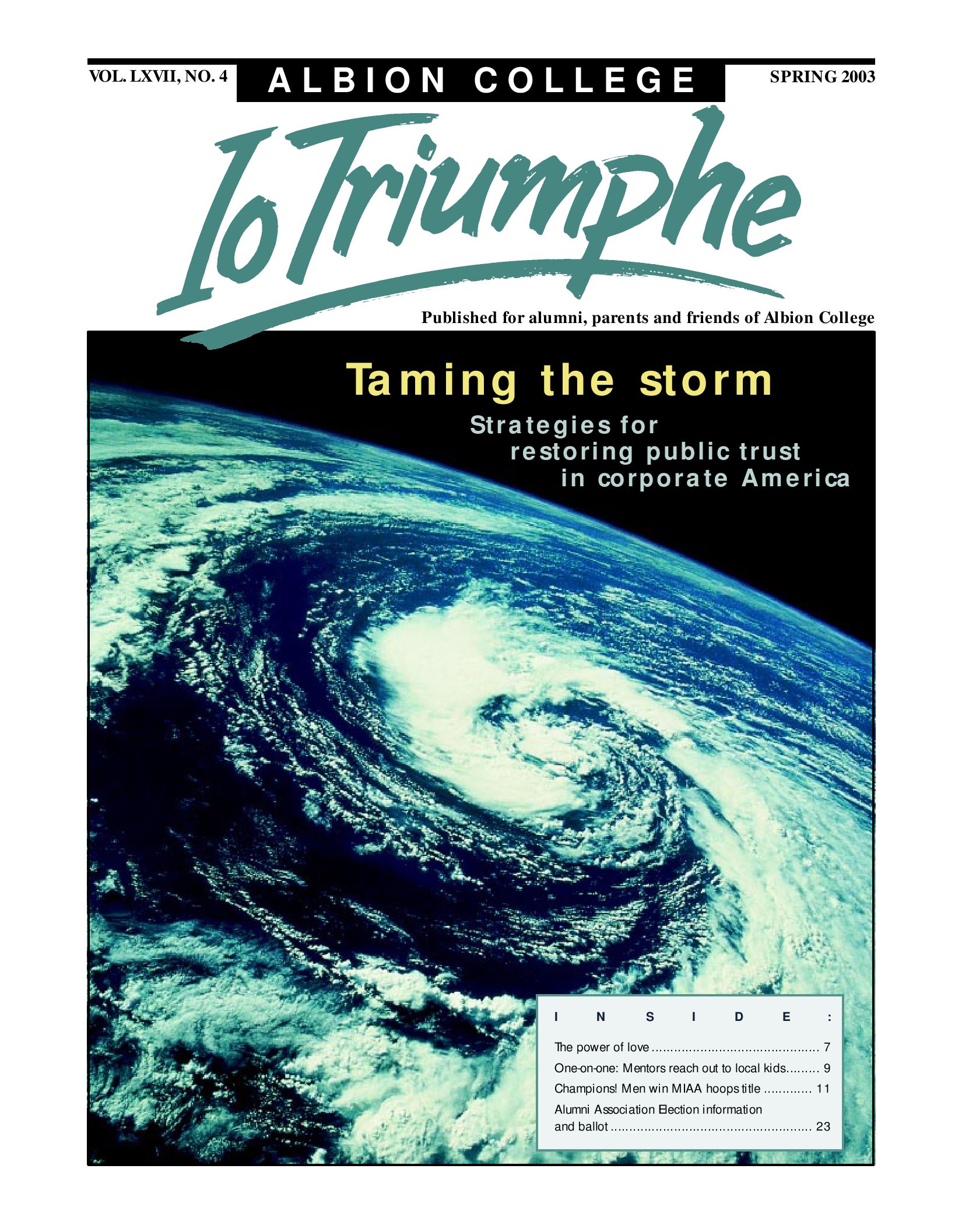 Io Triumphe! A magazine for alumni and friends of Albion College by ...