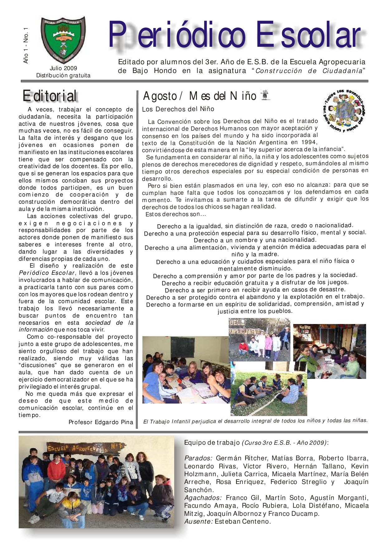Periódico Escolar N° 1 - Julio 2009 by Edgardo Pina - Issuu