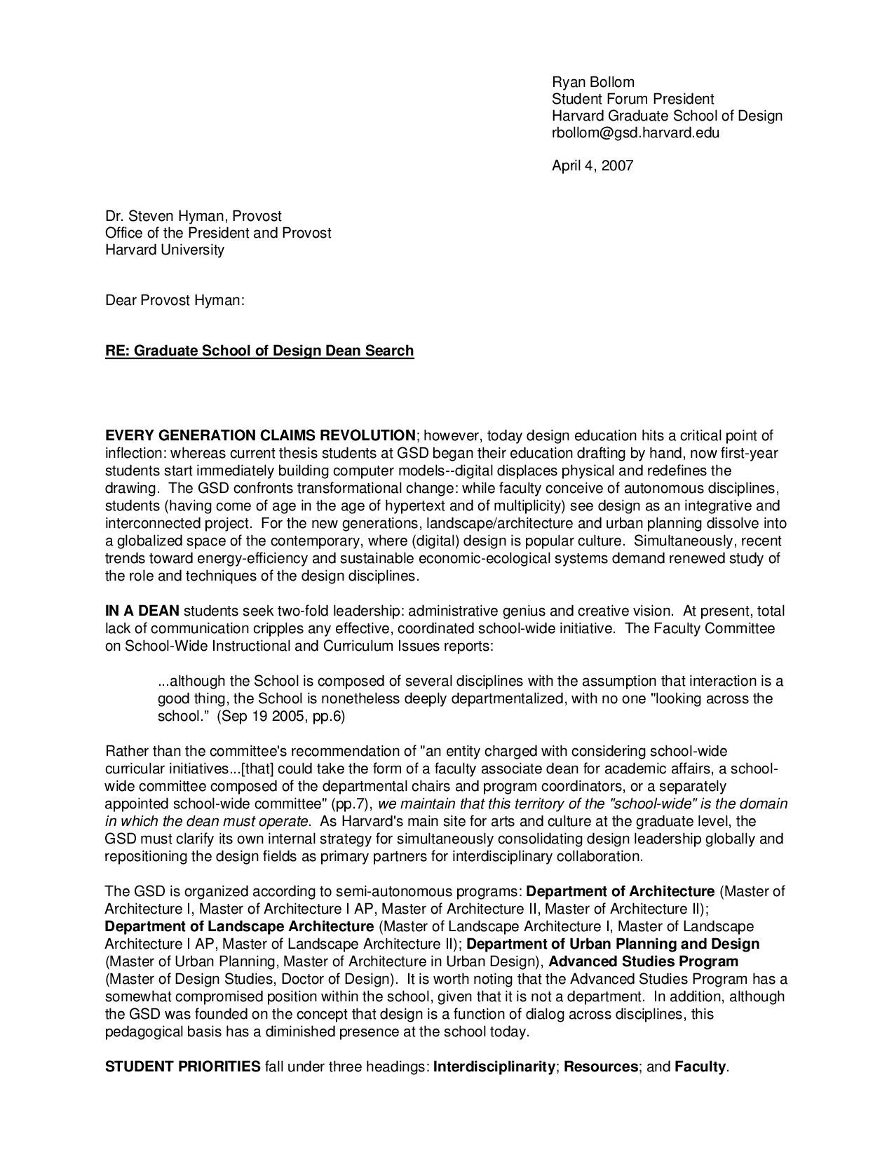 GSD Student Forum Dean Search Letter by Dk Osseo-Asare - Issuu