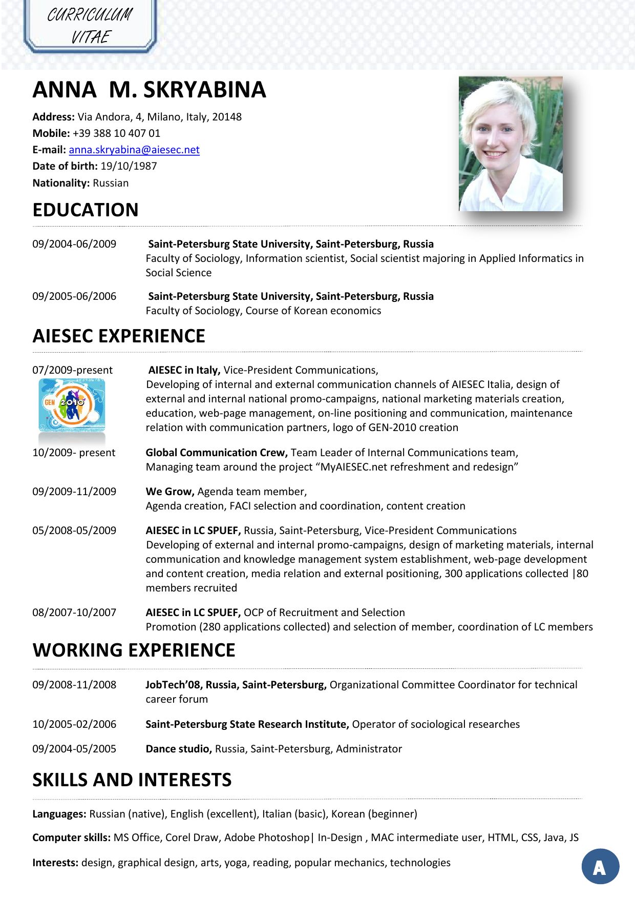 Anna Skryabina_CV by AIESEC Italia - Issuu
