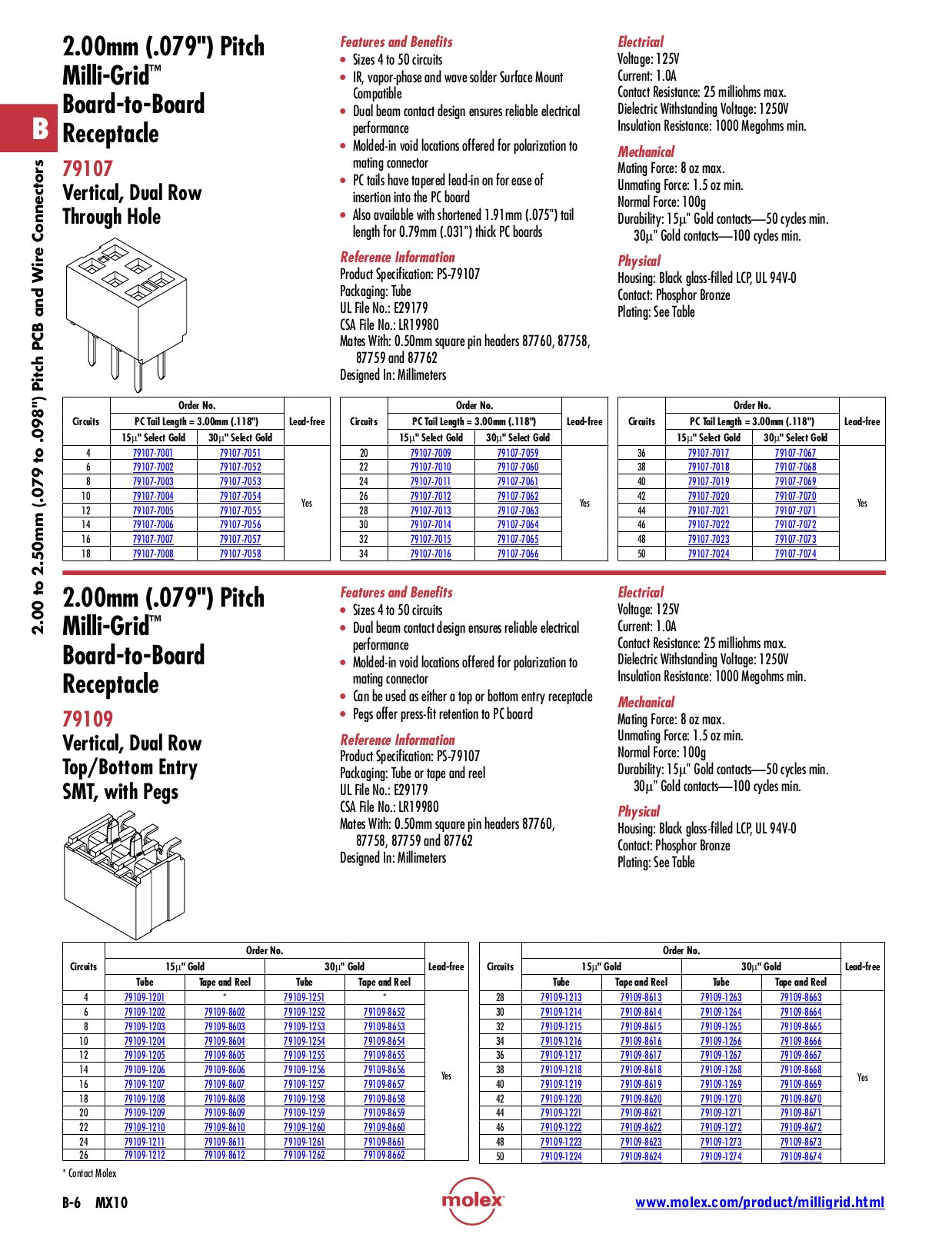 Molex MX10 Catalog Section B PCB and Wire Connectors 2.00mm to2.50mm ...