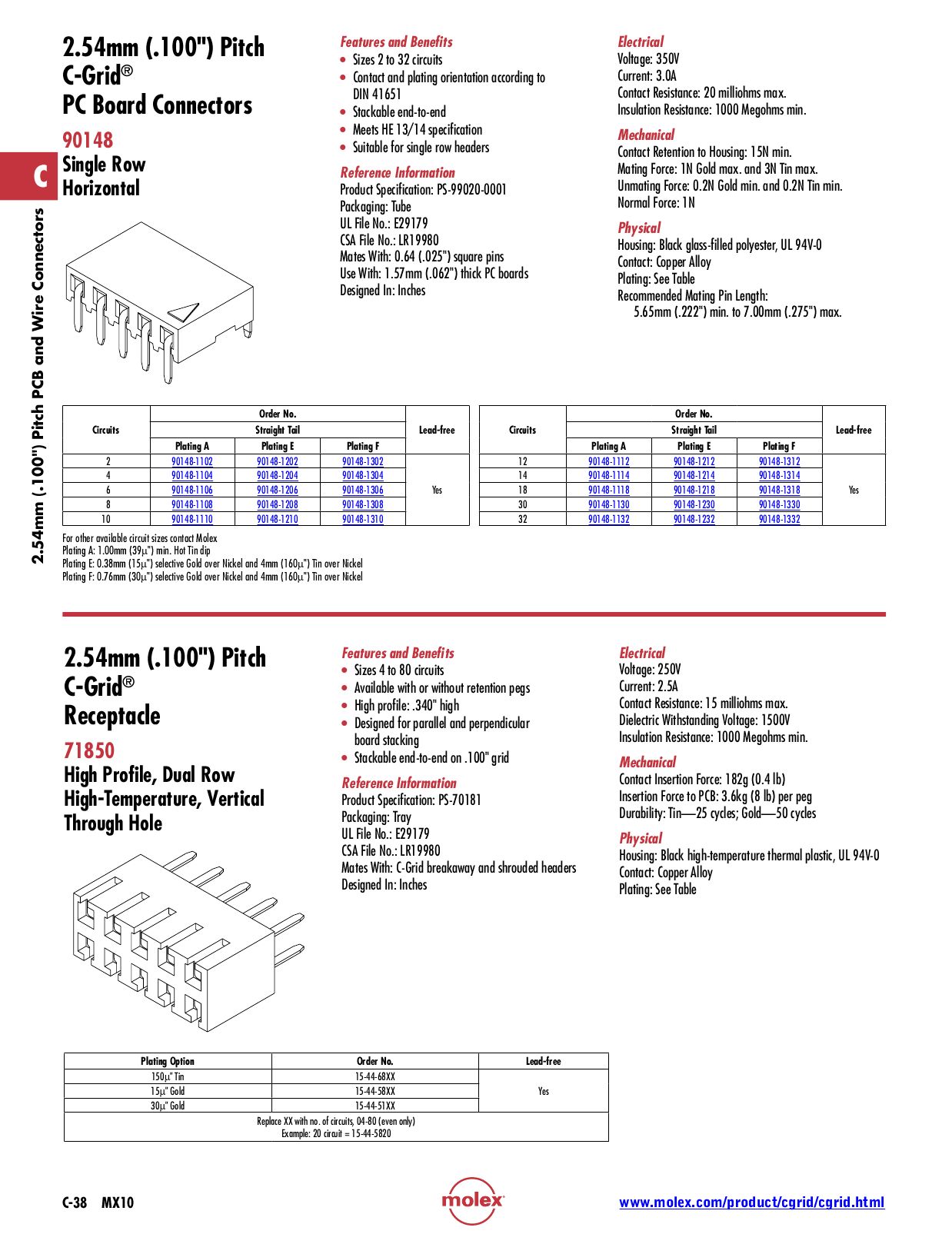 Molex MX10 Catalog Section C PCB and Wire Connectors 2.54 mm Pitch by ...