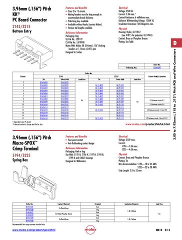 Molex MX10 Catalog Section D PCB and Wire Connectors 3.00 to 7.92mm ...