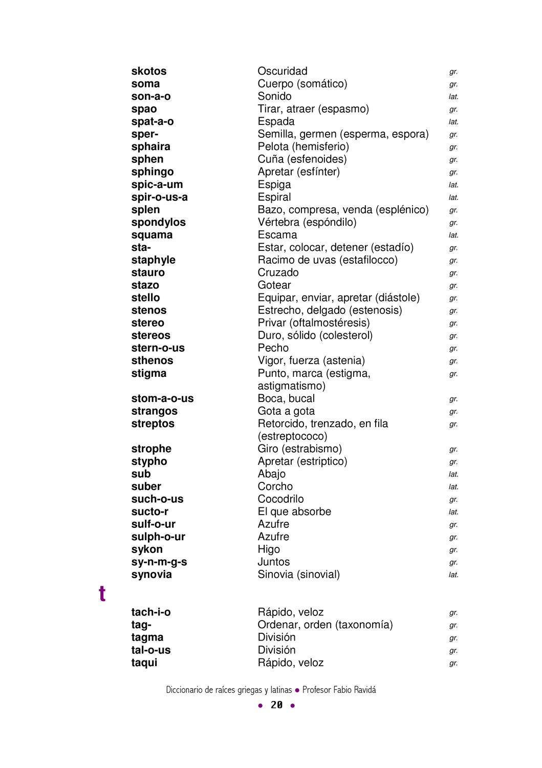 Diccionario de Raices Griegas y Latinas by Fabio Ravida - Issuu
