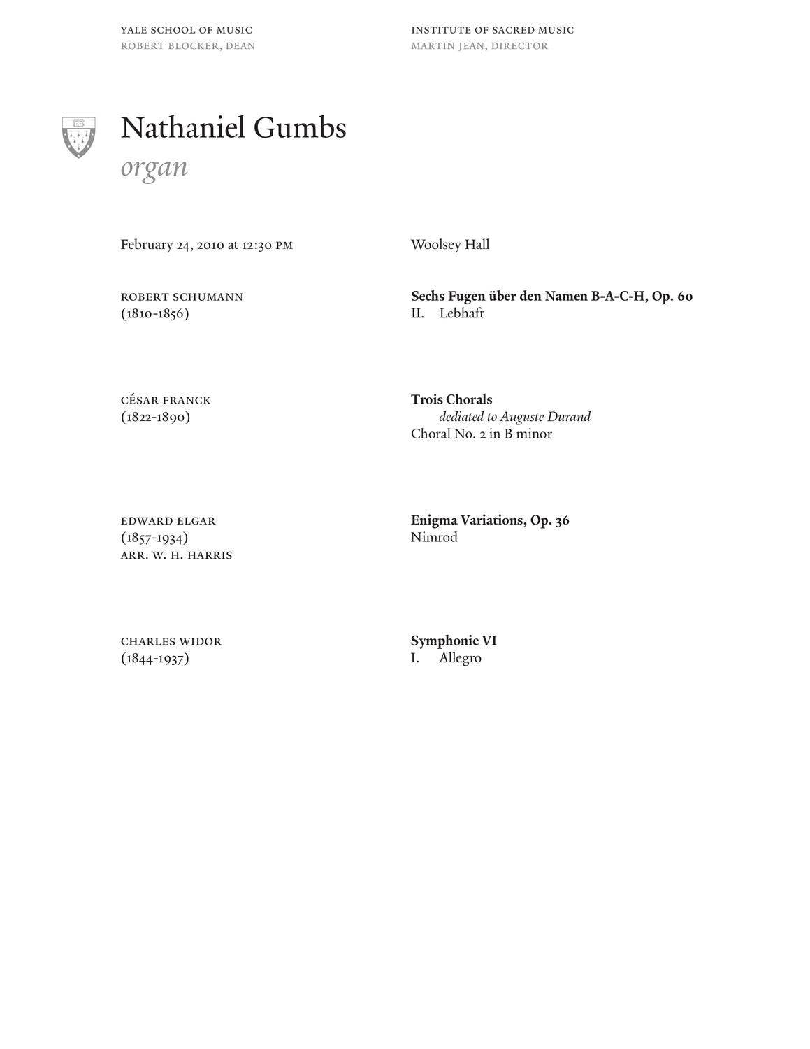 Nathaniel Gumbs Organ Recital by Yale School of Music - Issuu