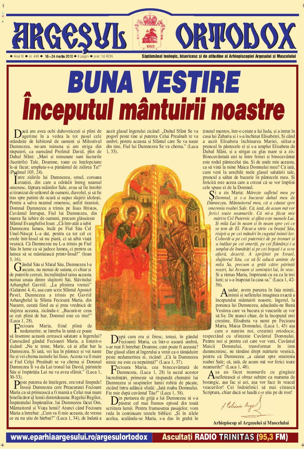 Argesul Ortodox - Anul IX - nr. 449 - 18 - 24 martie 2010 by ...
