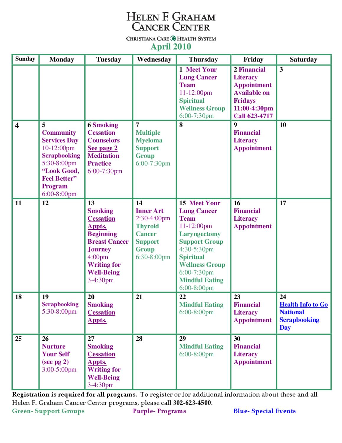 Helen F. Graham April 2010 Calendar by ChristianaCare - Issuu