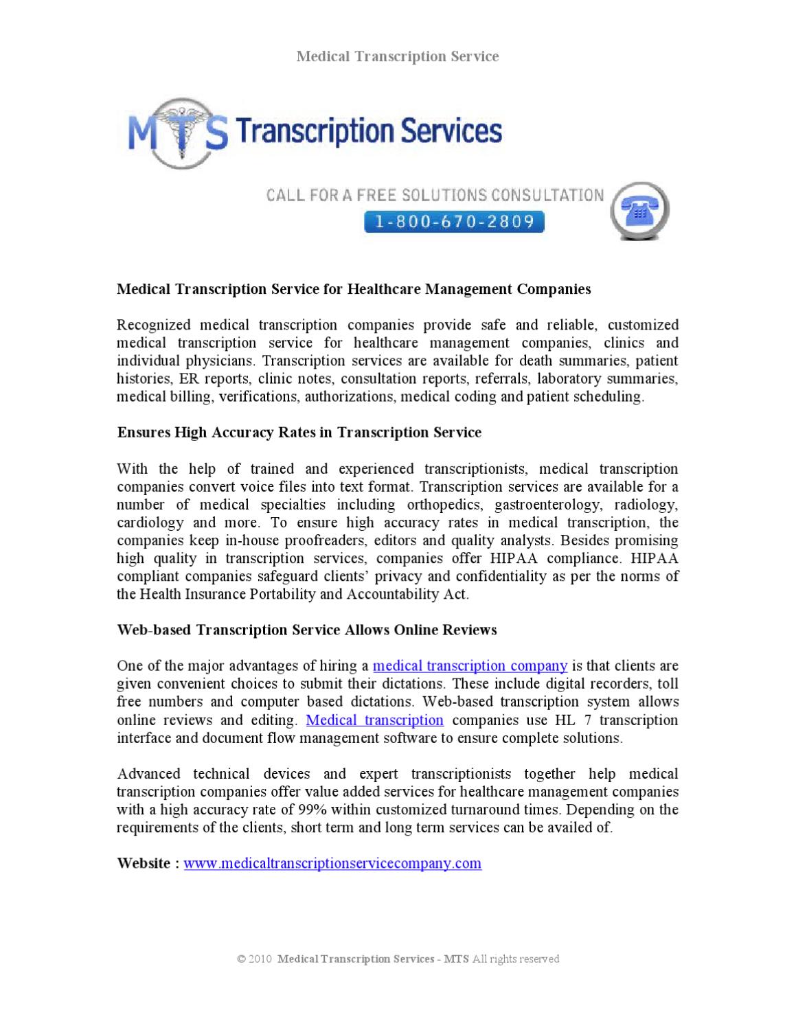 Medical Transcription Service for Healthcare Management Companies by ...