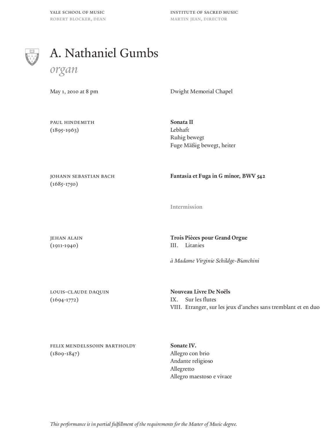 A. Nathaniel Gumbs, organ by Yale School of Music - Issuu