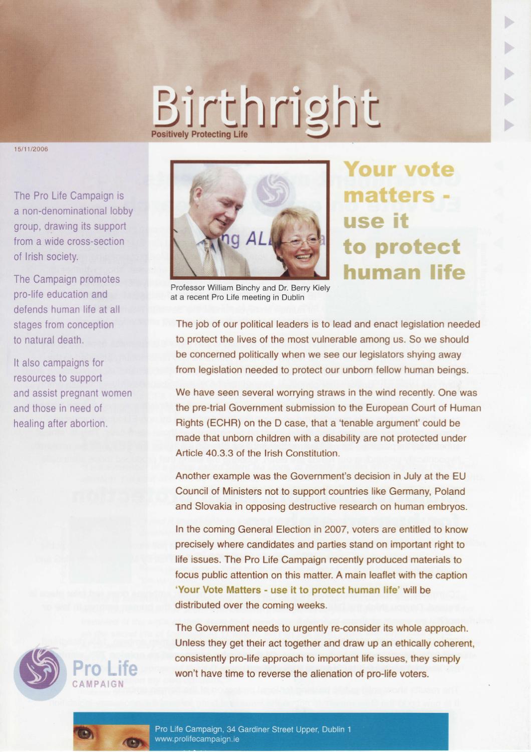 Pro Life Campaign Ireland - Birthright Newsletter November 2006 by Pro ...