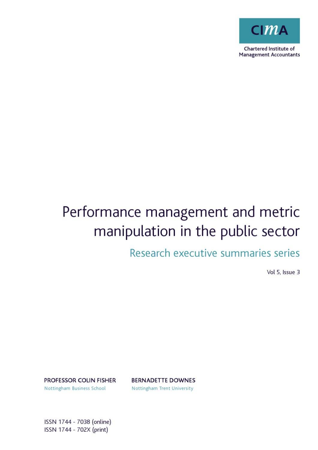 Performance management and metric manipulation in the public sector by ...