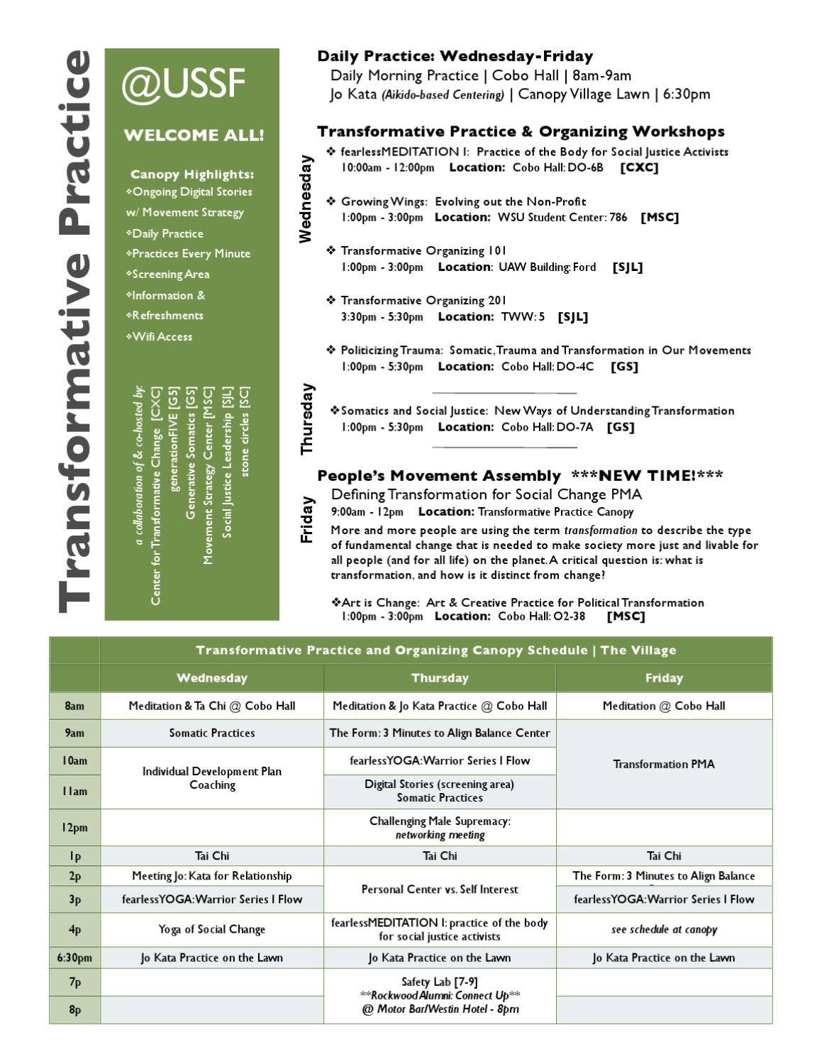 Transformative Practice & Organizing Schedule by Transformative Change ...