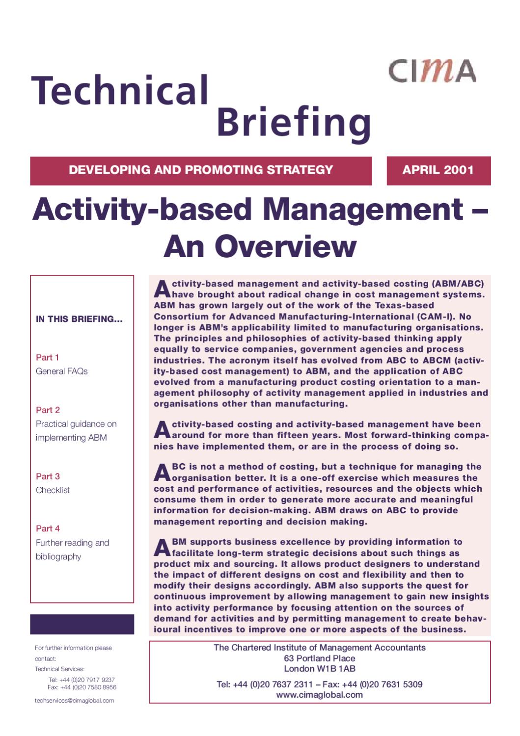 Activity-based management: an overview by Chartered Institute of ...