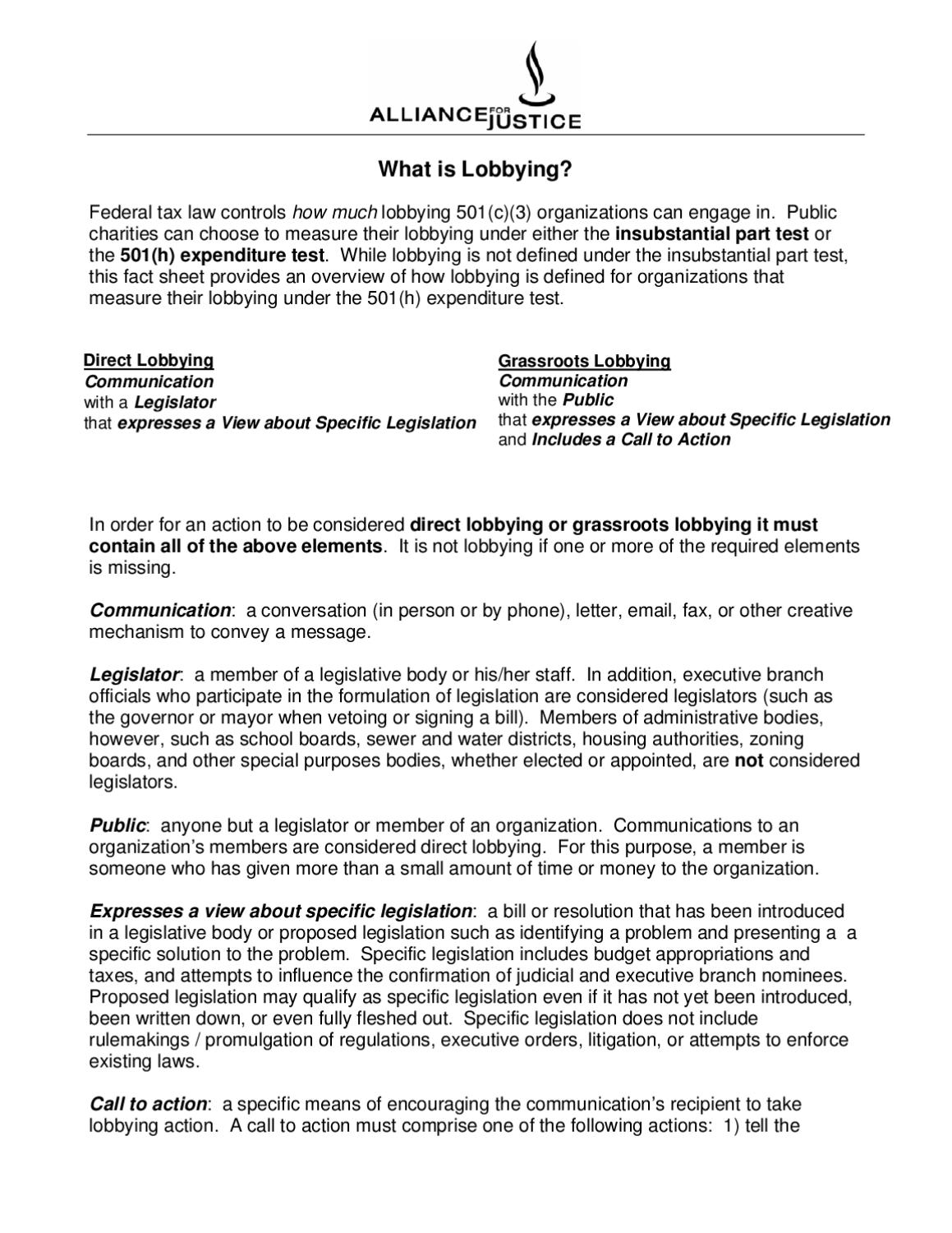 Alliance for Justice: Lobbying Fact Sheet by UnidosUS - Issuu