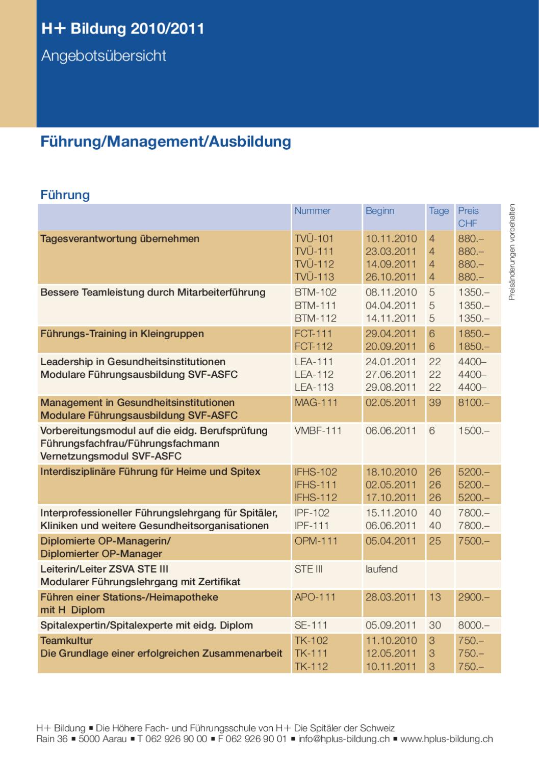 H+ Bildung 2010/2011 / Angebotsübersicht by ADi AG Agentur für ...