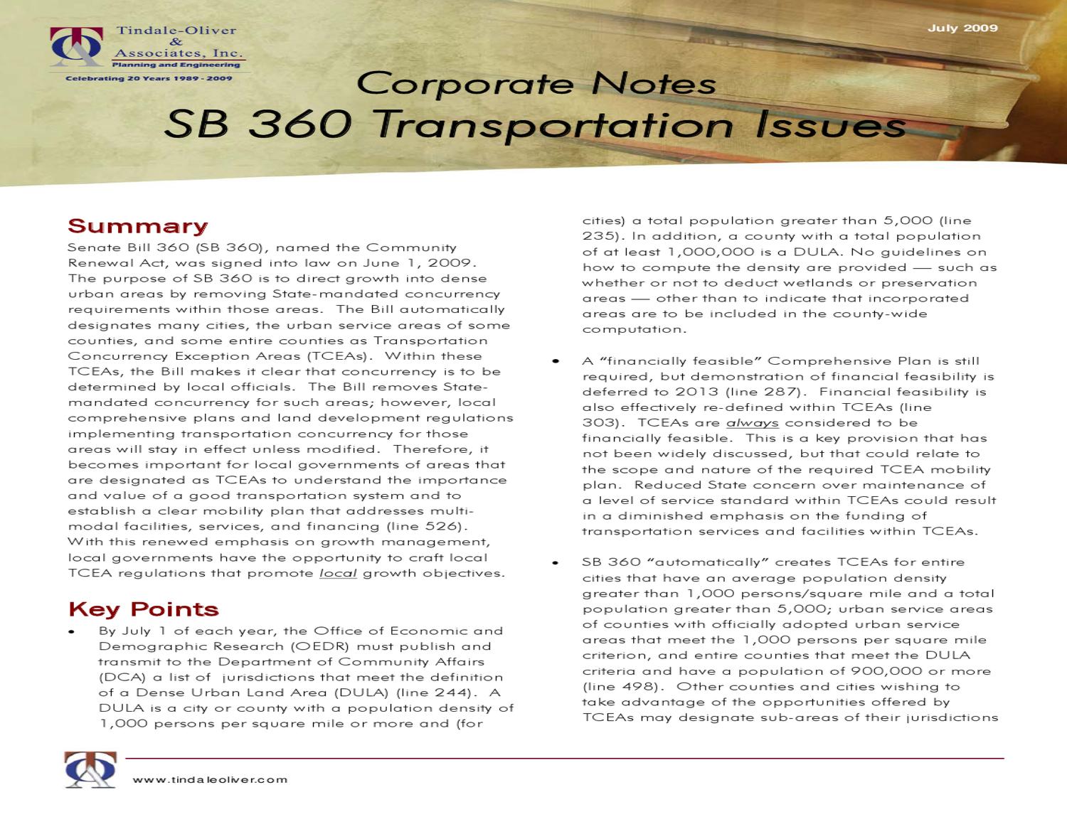 SB 360 Transportation Issues by Tindale Oliver - Issuu