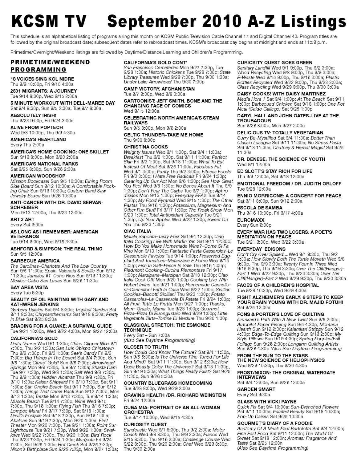 September 2010 A-Z TV Listings by KCSM-FM Jazz 91 - Issuu