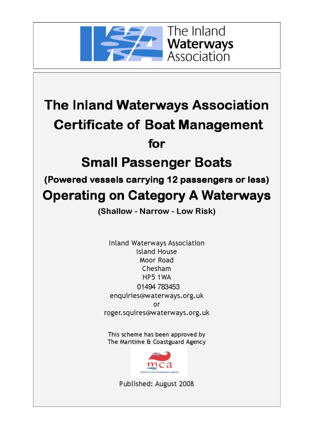 Certificate of Boat Management by The Inland Waterways Association - Issuu