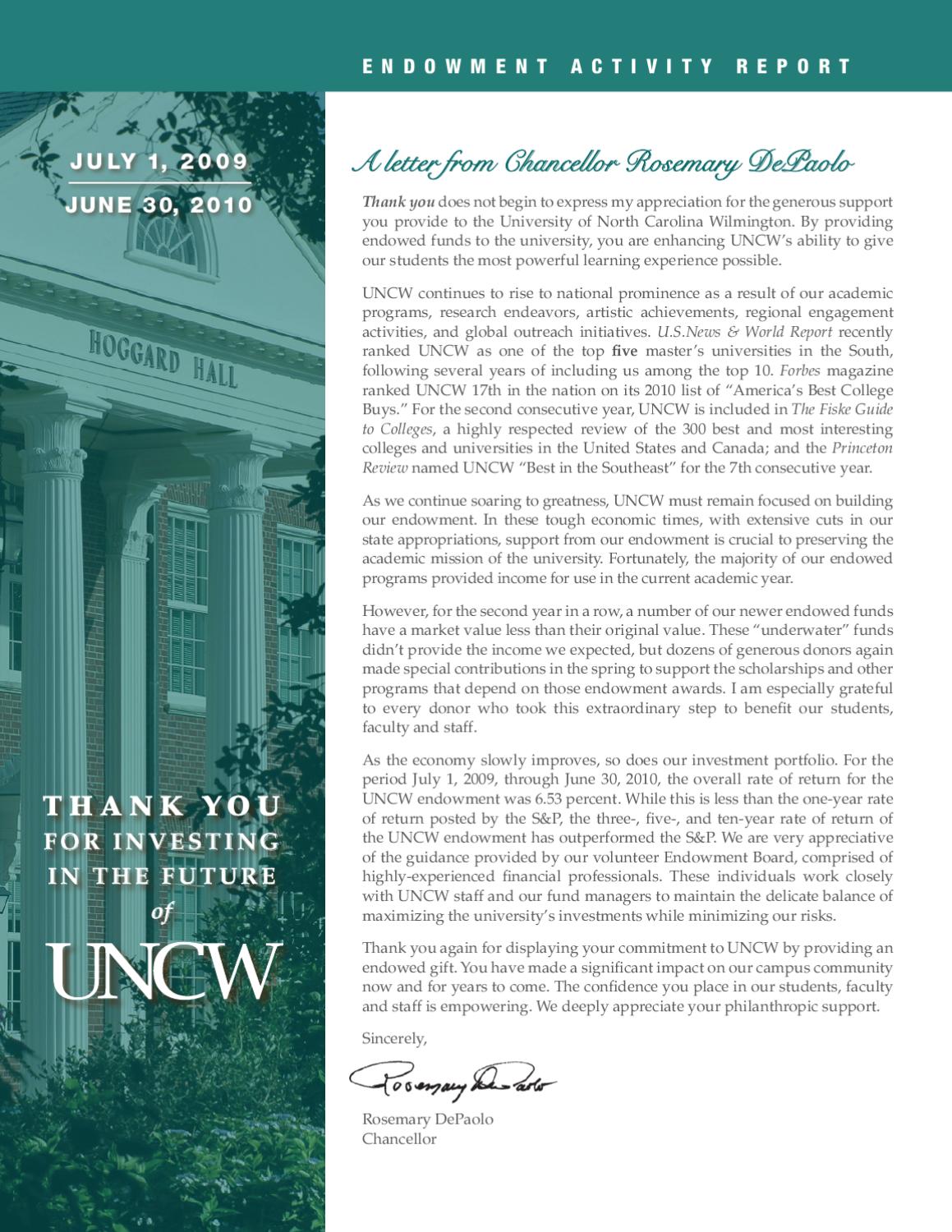 UNCW Endowment Report by University of North Carolina Wilmington - Issuu