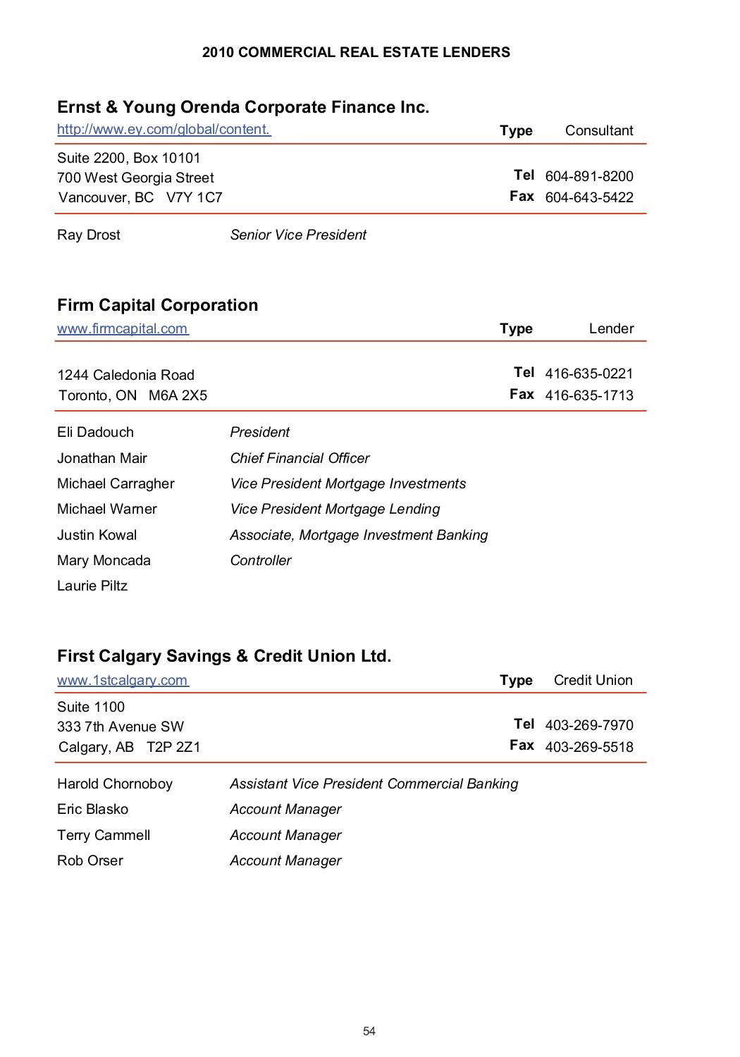 Commercial Real Estate Lenders Directory 2010 by Real Estate Executives ...