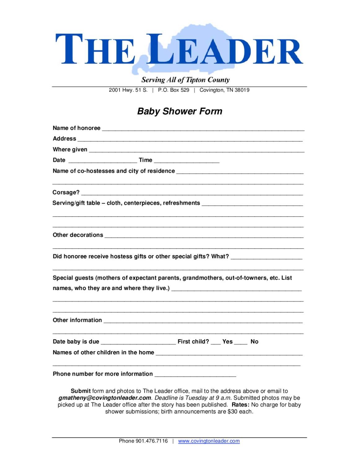 Baby Shower Form by The Leader - Issuu