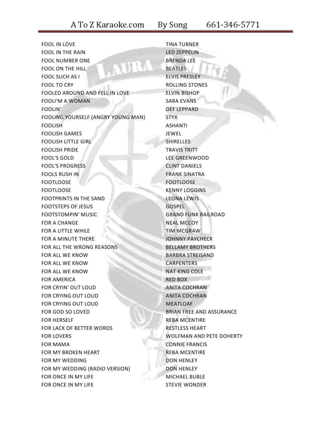 A to Z Karaoke Song Book by song by Bridal Association of America - Issuu