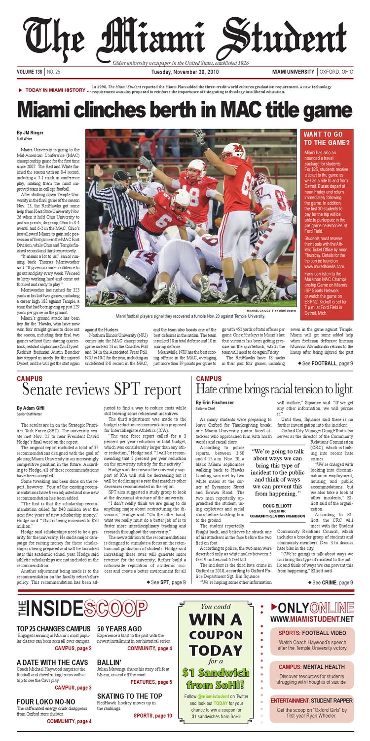 Nov. 30, 2010 | The Miami Student by The Miami Student - Issuu