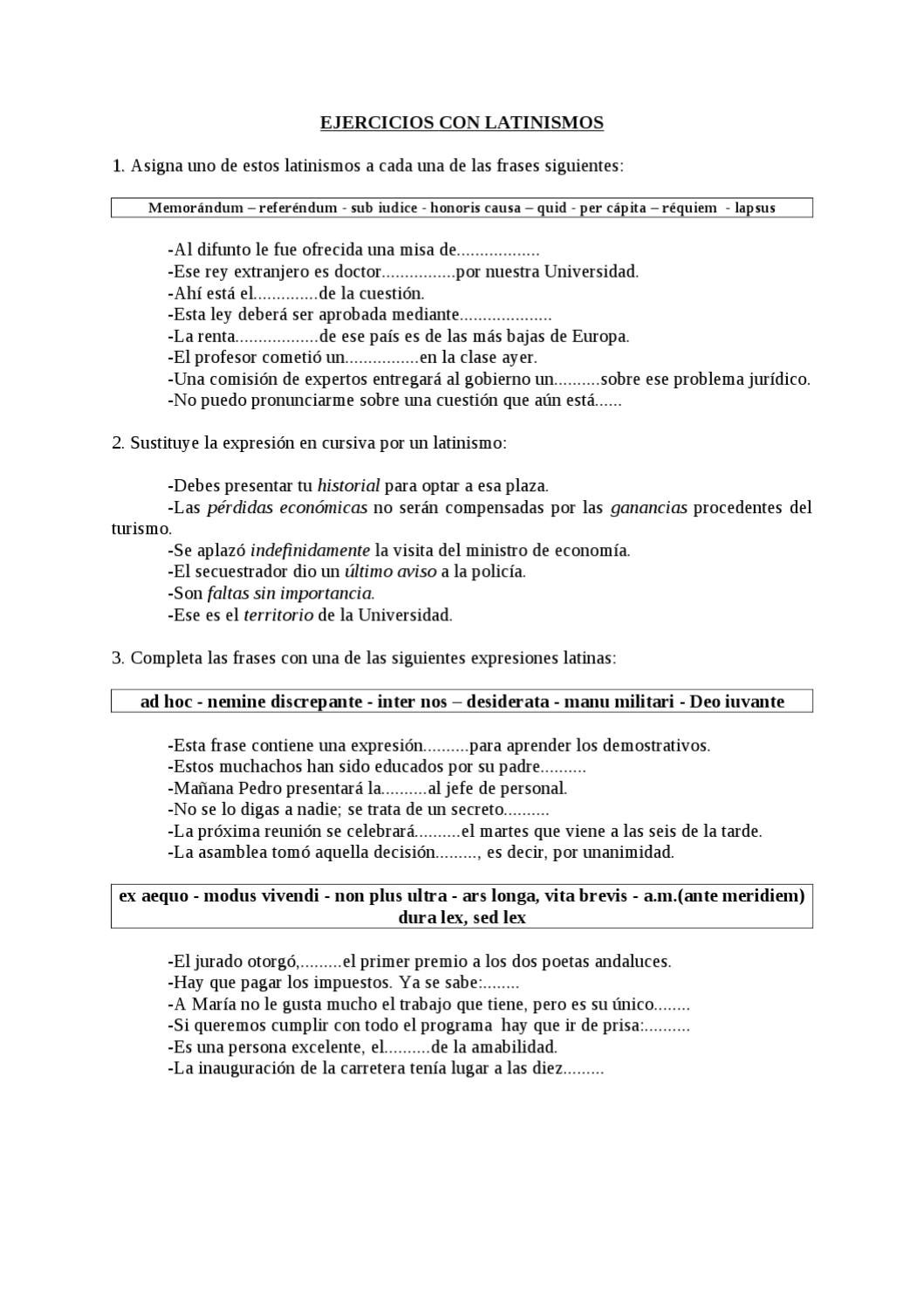 Ejercicios con latinismos 2 by Mª Luisa de Guevara Galván - Issuu