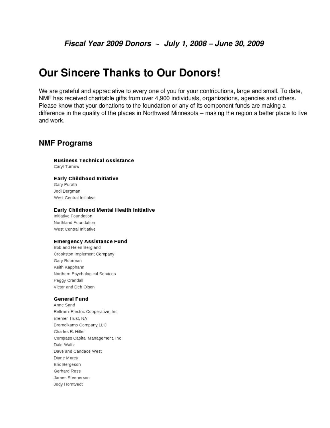 Donor List 2009 by Northwest Minnesota Foundation - Issuu