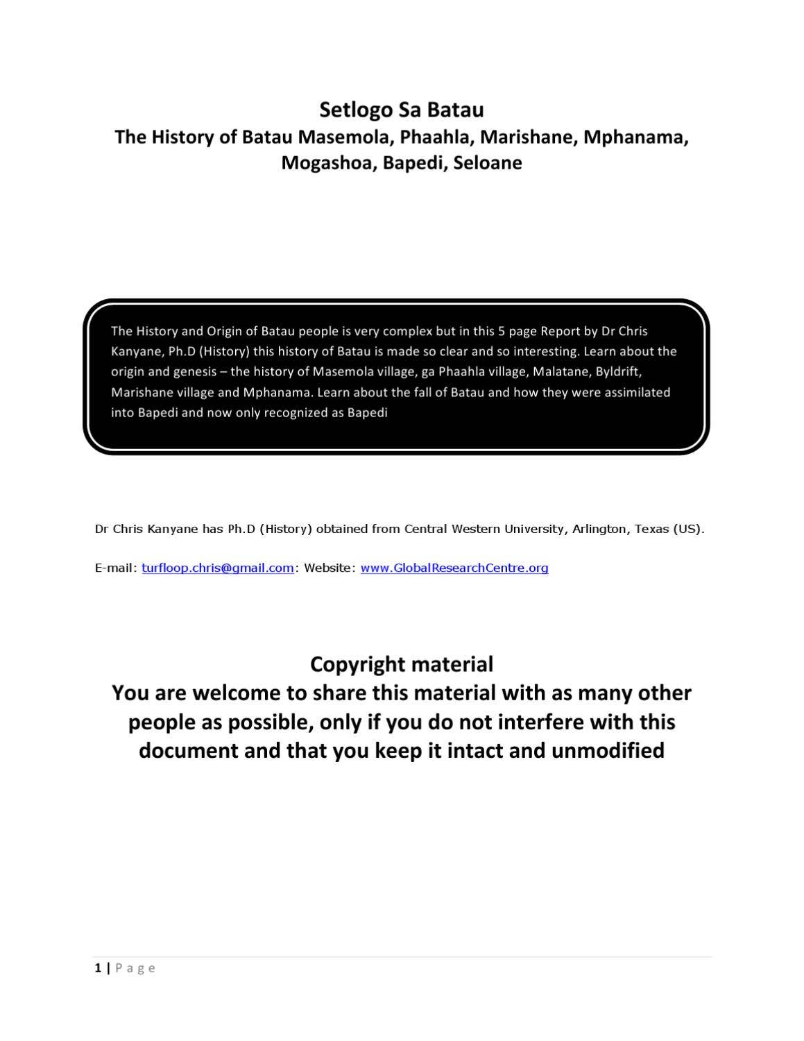 The Origin, The History and The Genesis of Batau by Chris Kanyane - Issuu