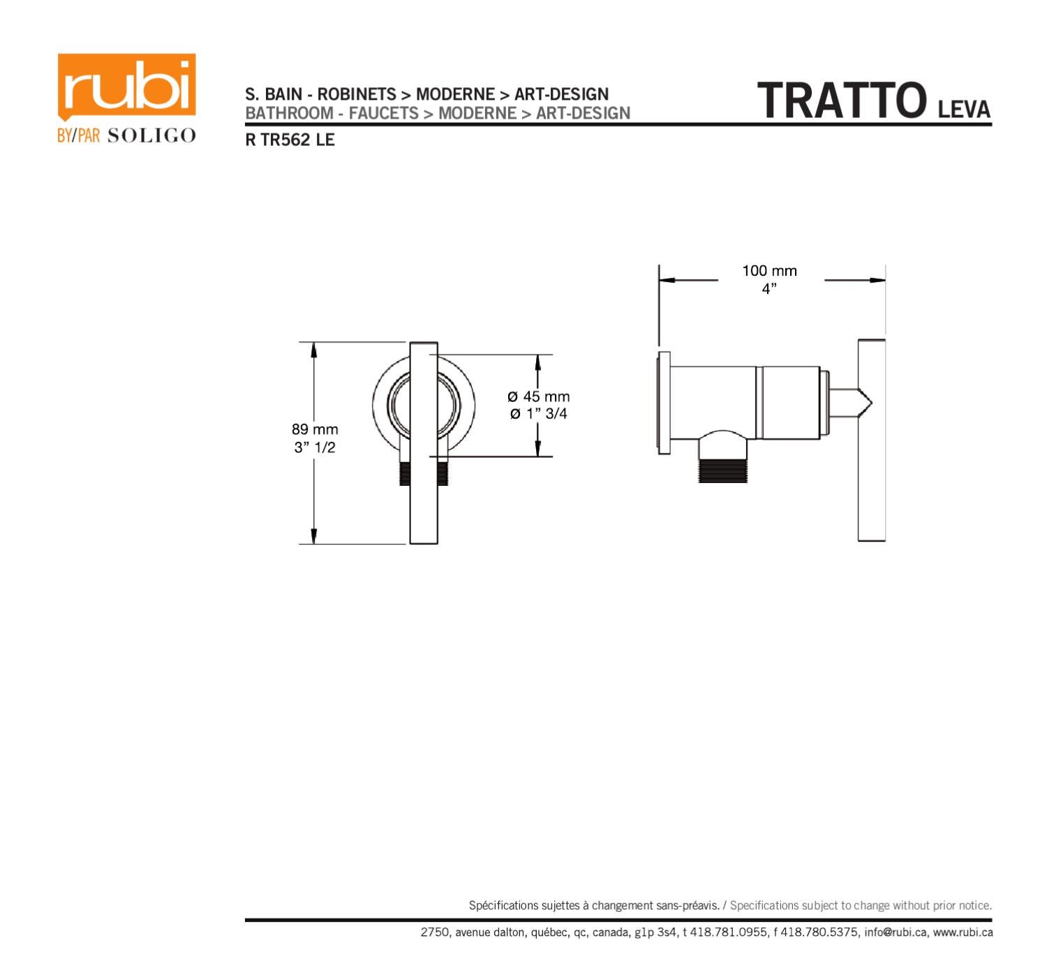 R TR562 LE Tratto Leva Art-Design faucet specs by Rubi Soligo - Issuu