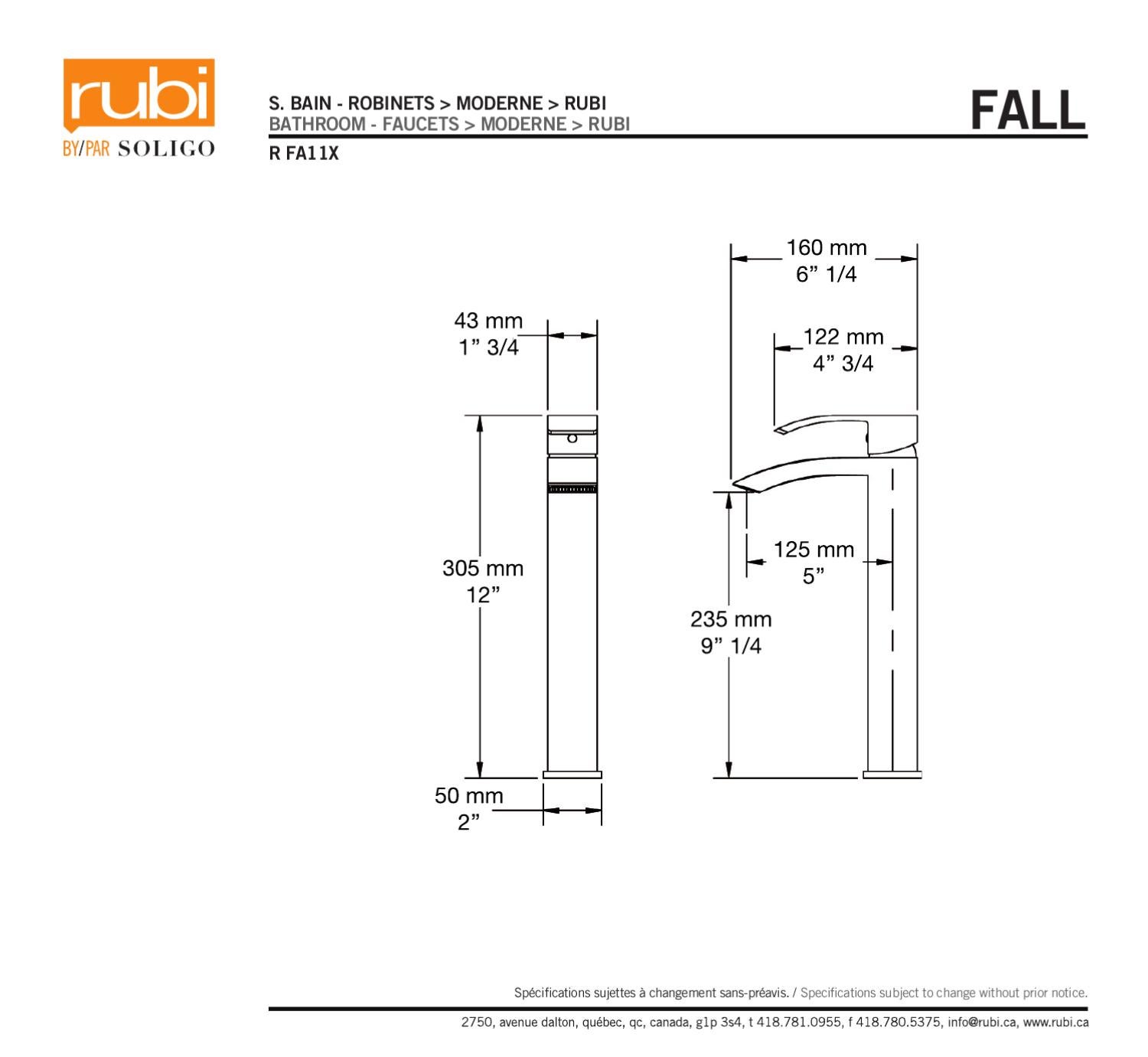 R FA11X Fall faucet specs by Rubi Soligo - Issuu