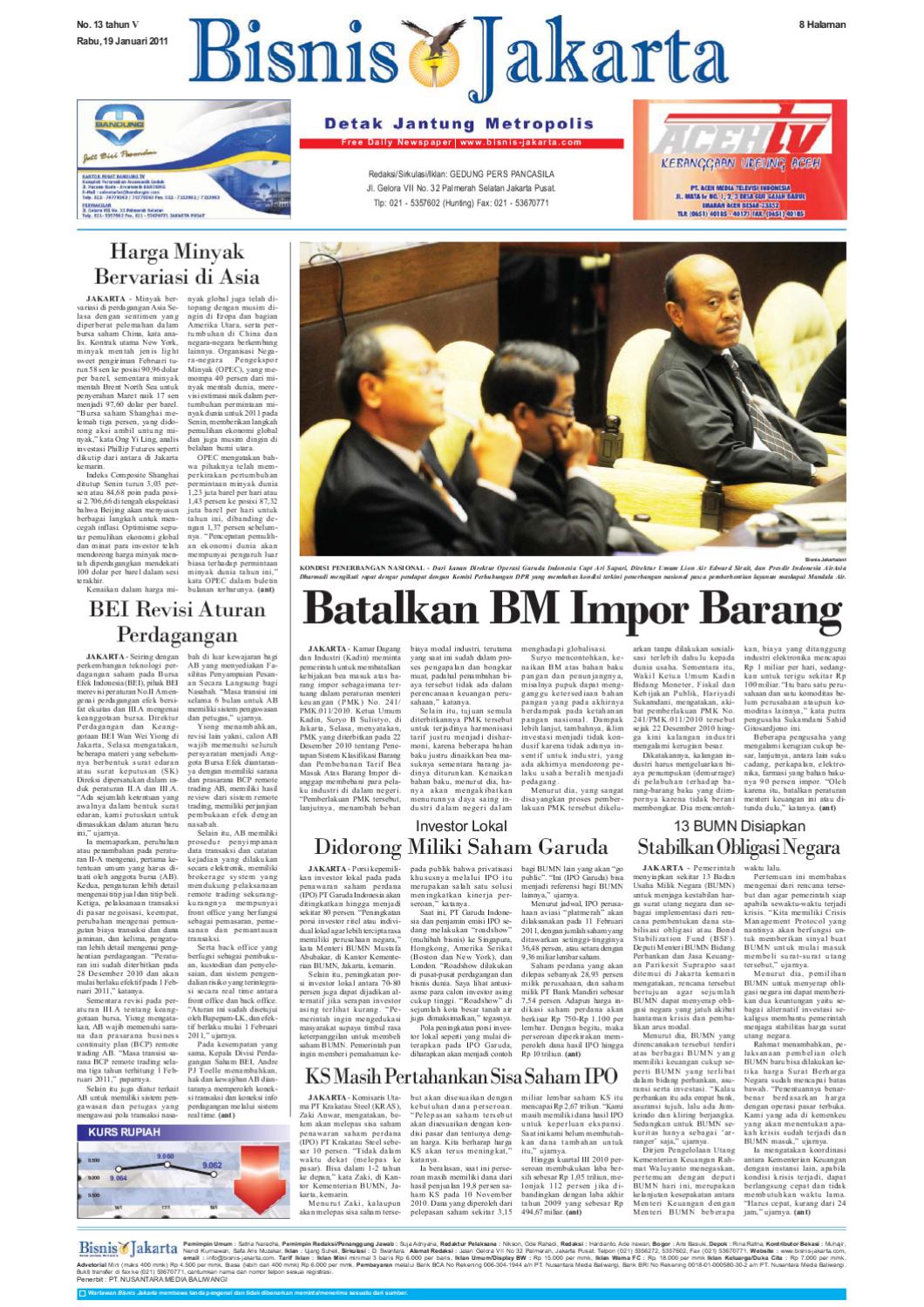 Bisnis Jakarta - Rabu, 19 Januari 2011 by e-Paper KMB - Issuu