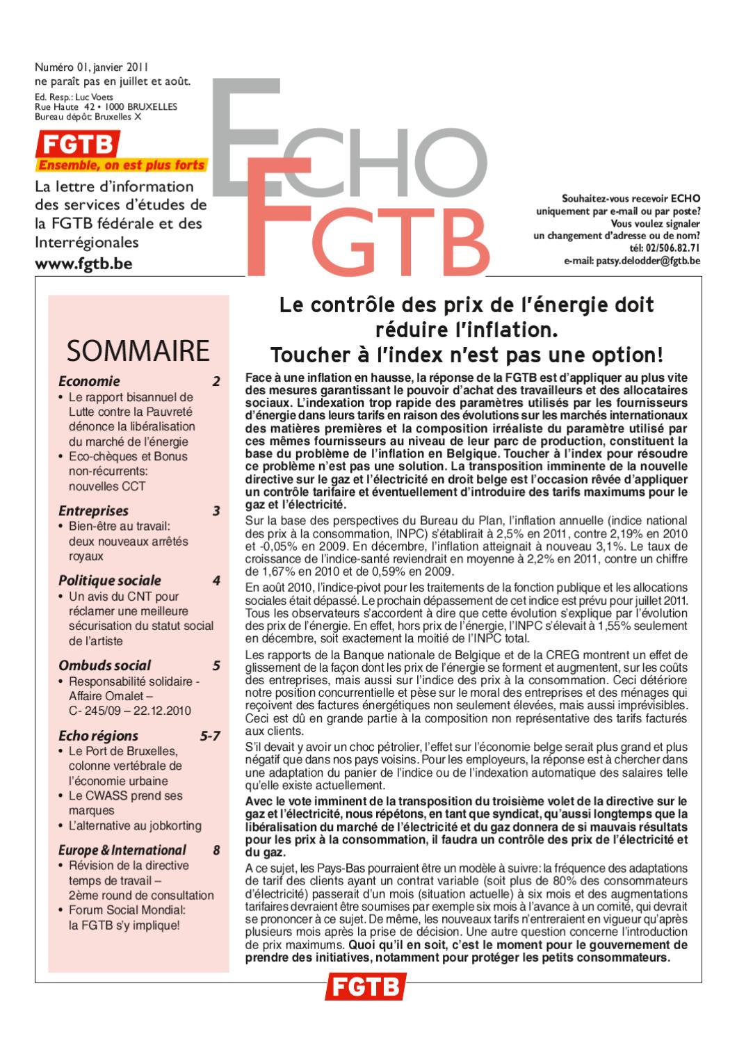 Echo FGTB n°1 - 2011 by FGTB - Issuu