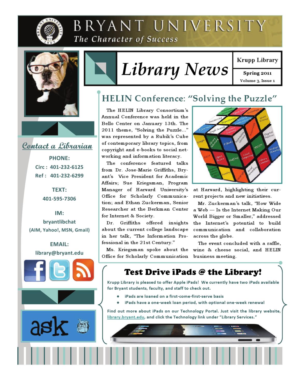 Bryant University Library News - Spring 2011 by Bryant University - Issuu